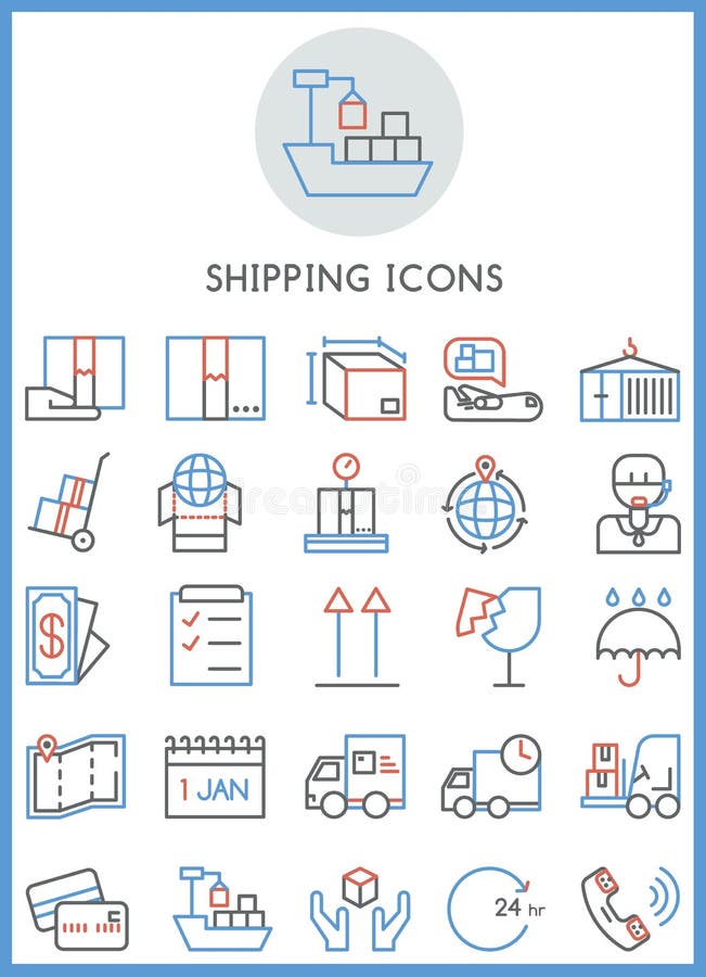 Shipping Business Icons Set Stock Vector - Illustration of packing ...
