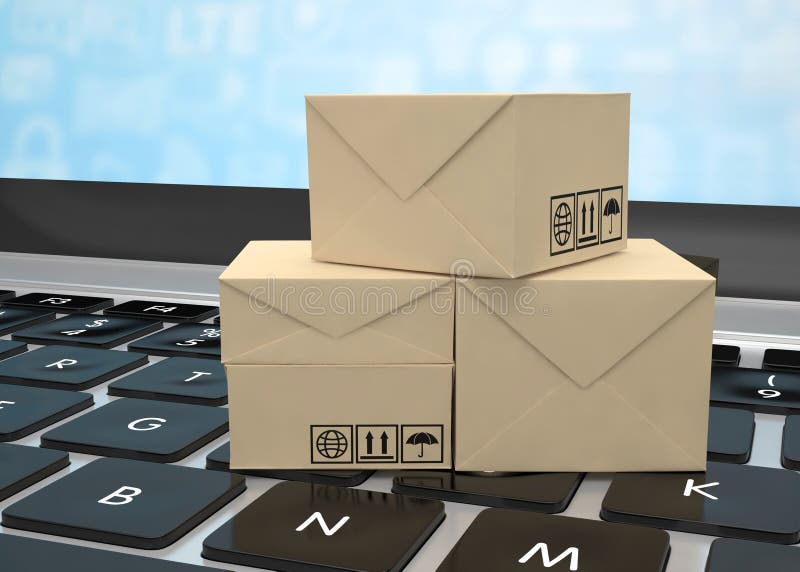 Shipping: Cardboard Package Boxes on Laptop Stock Illustration ...