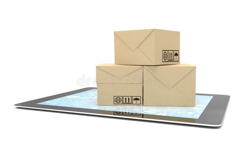 Shipping: Cardboard Package Boxes on Tablet Stock Illustration ...