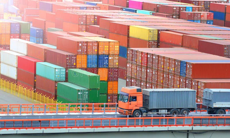 Shipping and Cargo Background. Seaport with Containers. Freight Carrier ...