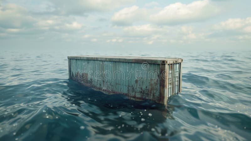 Shipping Cargo Container Floating in the Ocean. Lost Container Stock ...