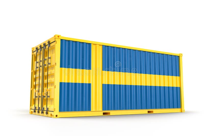 Shipping Cargo Container Textured with Flag of Sweden. Isolated Stock ...