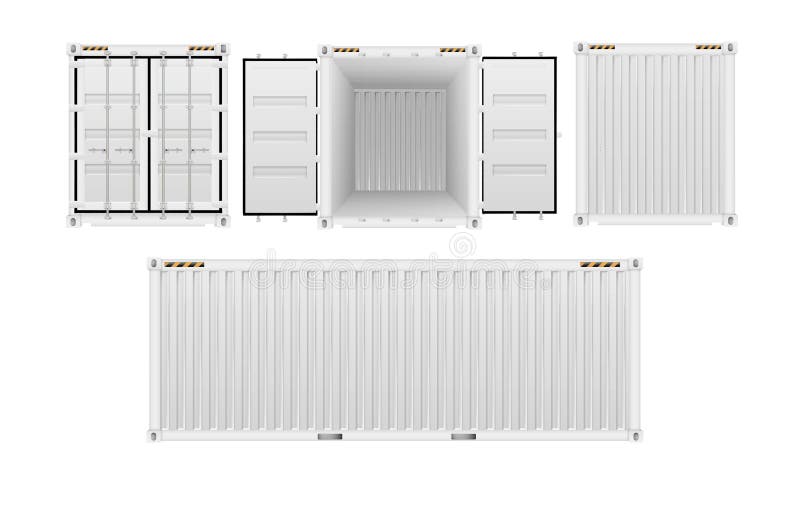 Shipping Cargo Containers with Open, Closed Doors Realistic Set. Steel ...