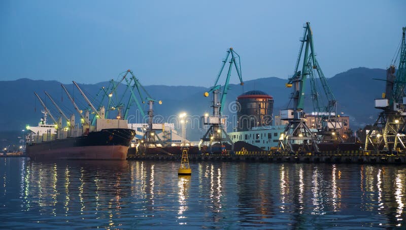 Shipping Cargo Port. Container Terminal and Ship Unloading at Pier ...