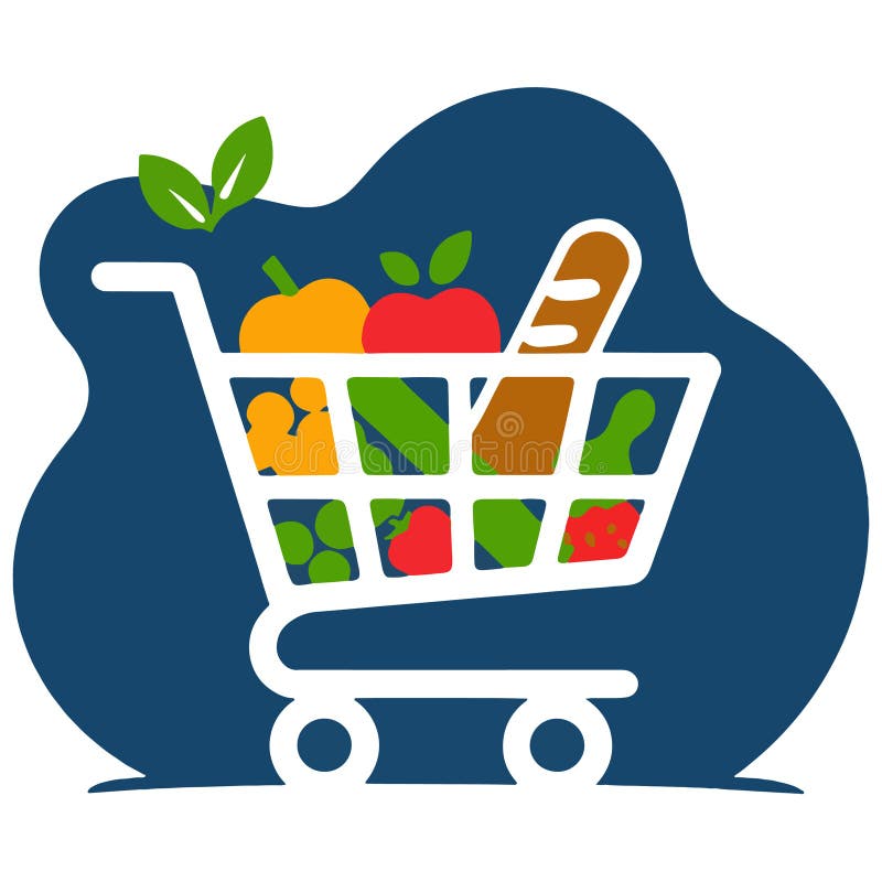 Shipping Cart with Vegetables and Bread for Shopping Mall Stock Vector ...