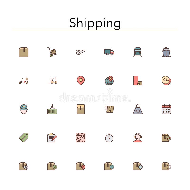 Shipping Colored Line Icons Stock Vector - Illustration of fragile ...