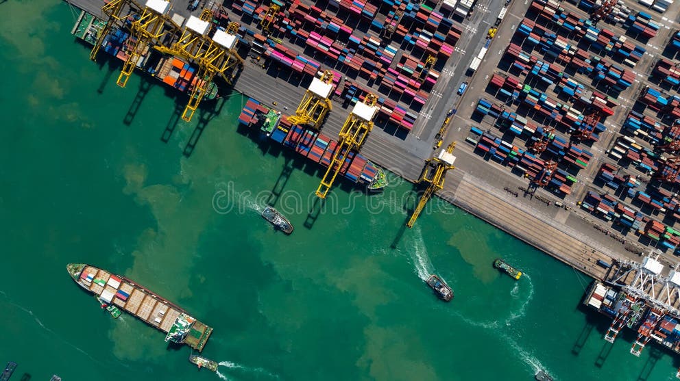 Commercial Port Loading and Unloading Cargo from Container Ship Import and Export by Crane for ...