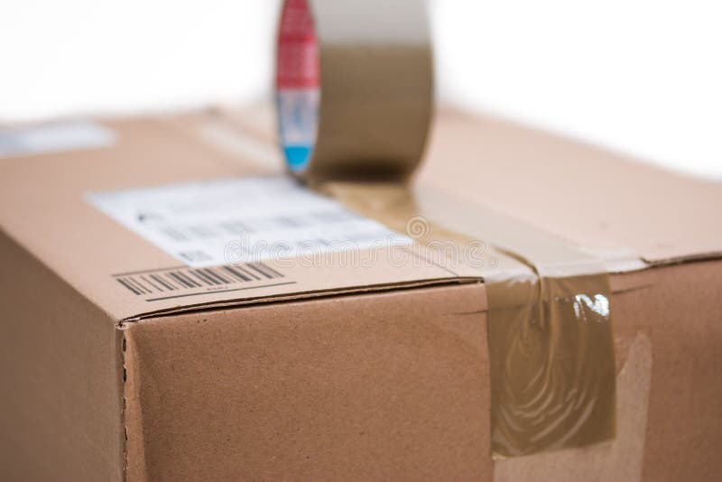 Shipping Concept: Cardboard Box and Sticky Tape Stock Image - Image of ...