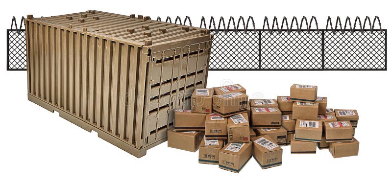 Shipping Container Angled with Shipping Boxes in a Secure Location ...