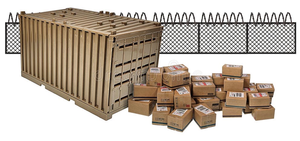 Shipping Container Angled with Shipping Boxes in a Secure Location ...