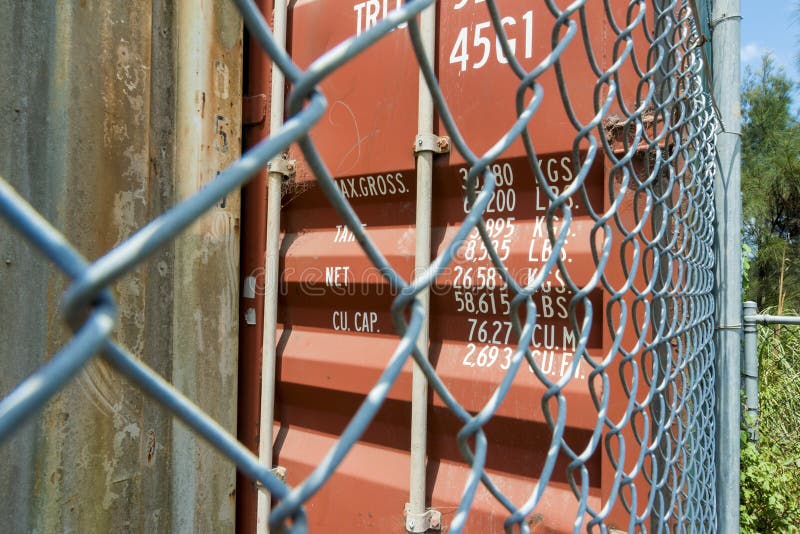 Shipping Container Close Up Security Fence Stock Image - Image of close ...