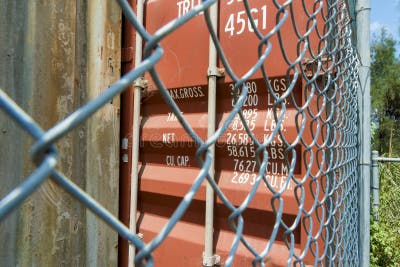 Shipping Container Close Up Security Fence Stock Image - Image of close ...
