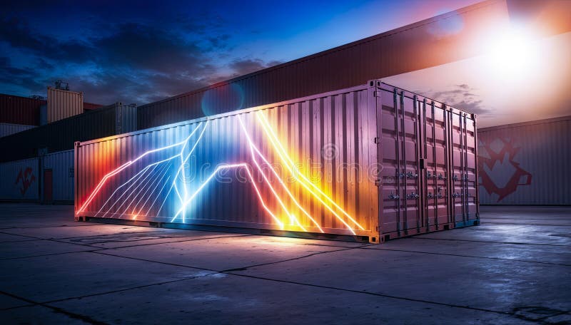 Shipping Container with a Colorful Light Pattern and Container Sitting ...