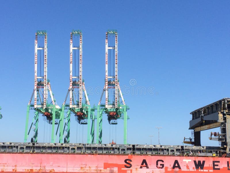 Shipping Container Cranes for Loading Ocean Cargo Ship Vessel Stock ...