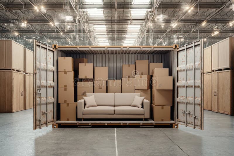 Shipping Container Filled with Boxes in Warehouse Stock Image - Image ...