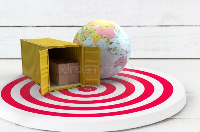 Shipping Container and Globe on Target Representing Global Trade ...