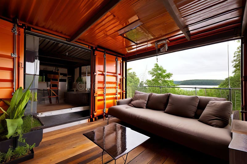 Shipping Container Home Living Space Constructed from Repurposed Stock ...