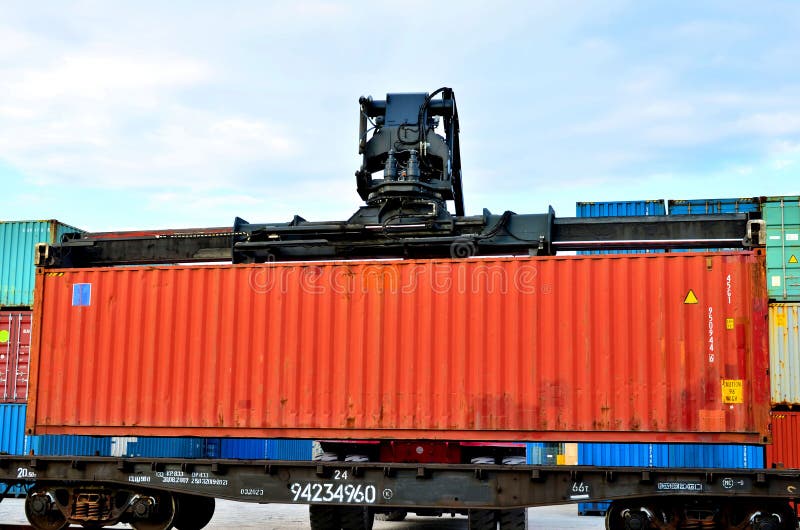 Shipping Container Loading by Richtracker on the Freight Rail Car at ...
