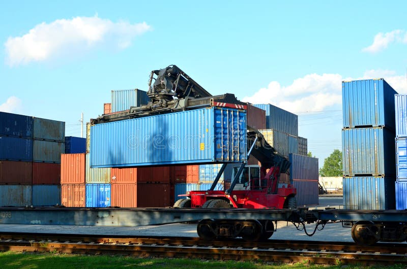 Shipping Container Loading by Richtracker on the Freight Rail Car at ...