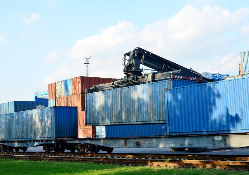Shipping Container Loading by Richtracker on the Freight Rail Car at ...