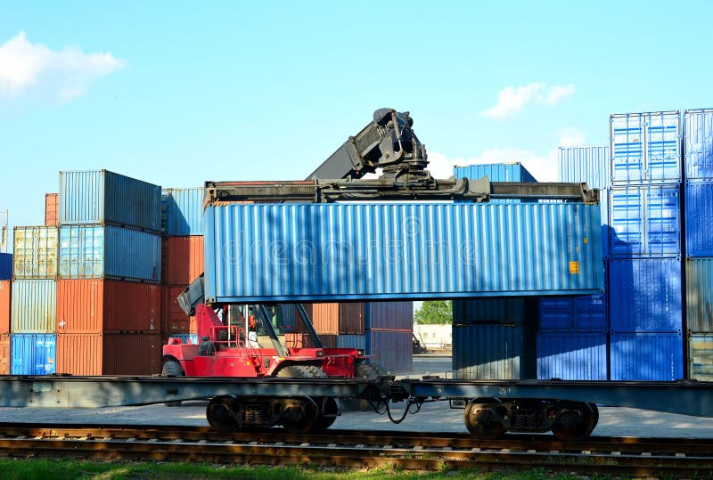 Shipping Container Loading by Richtracker on the Freight Rail Car at ...