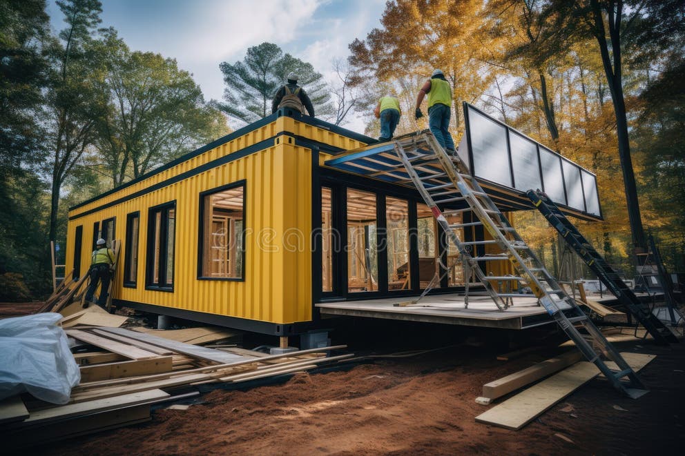 Shipping Container Makeover: Workers on Site Transforming into a Chic ...