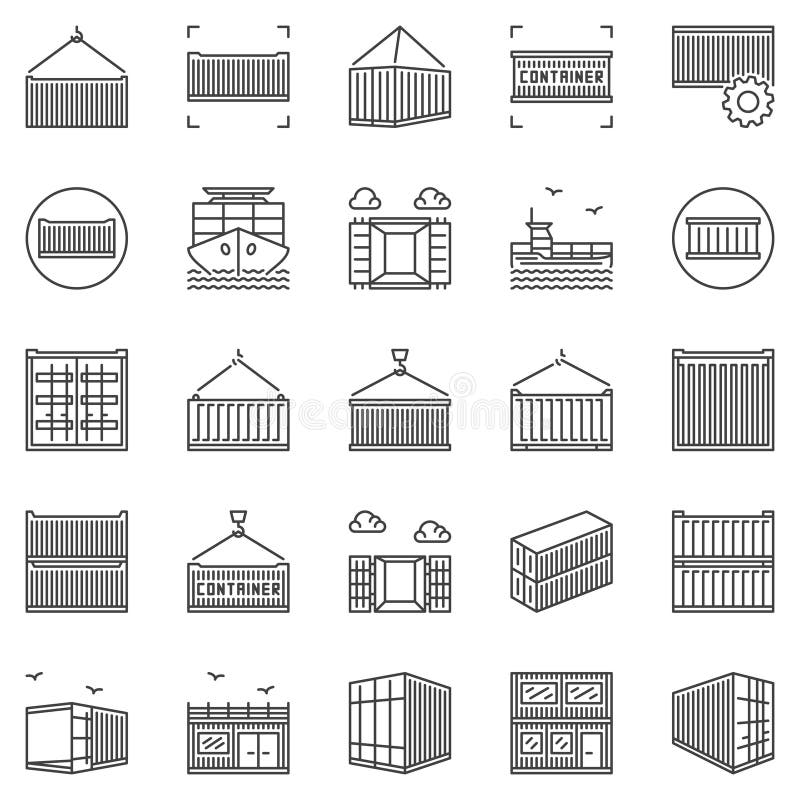 Shipping Container Outline Icons Set - Freight Containers Linear ...