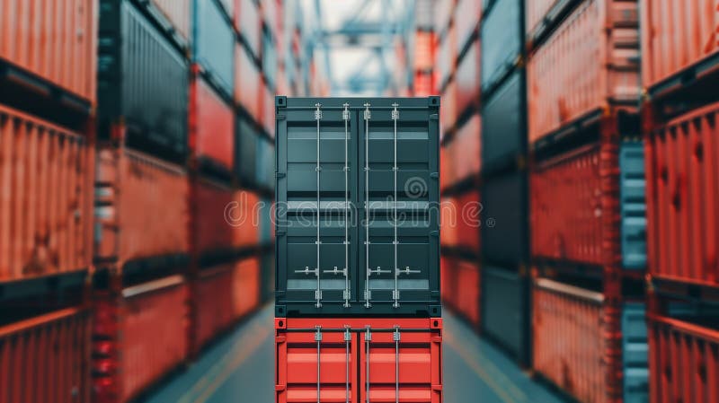 Shipping Container Stacked in a Row of Red and Black Containers at a ...