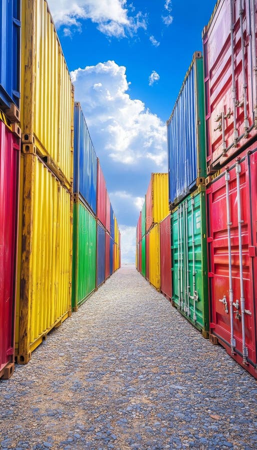 Shipping Container Yard, Colorful Stacks, Ample Space, Clear Blue Sky ...