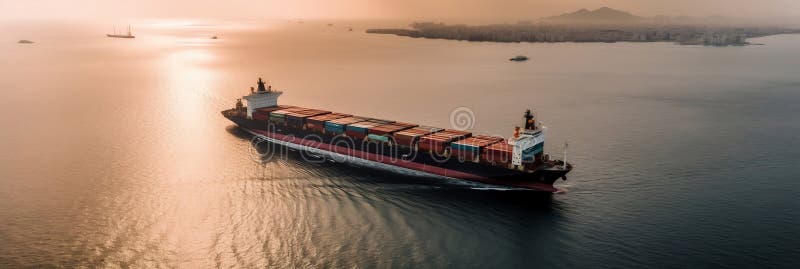 Shipping Containers on a Cargo Ship Deck, Panoramic View, Generative AI ...