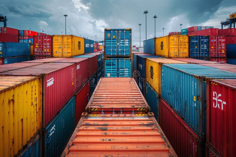 Shipping Containers from Cargo Ship for Import and Export. Logistics ...