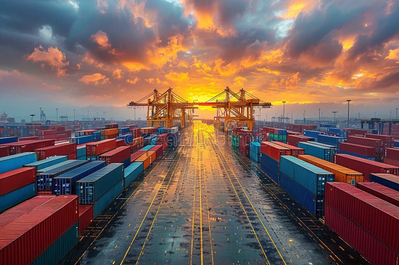 Shipping Containers from Cargo Ship for Import and Export. Logistics ...