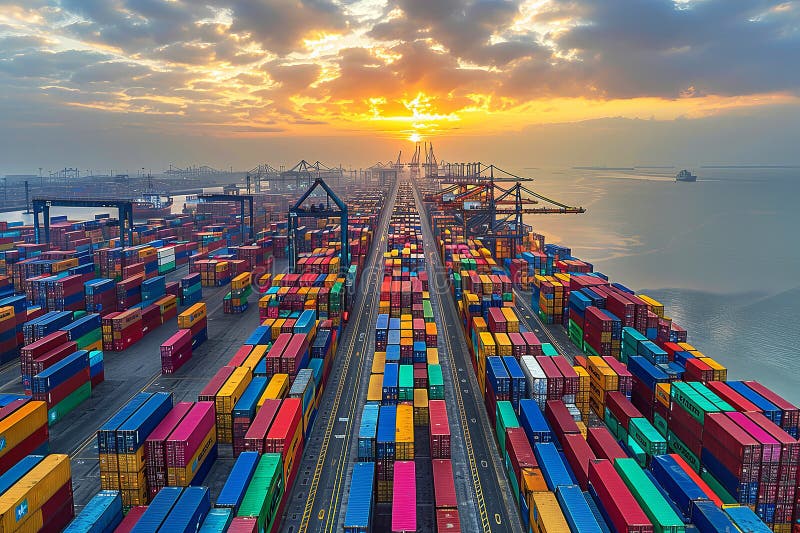 Shipping Containers from Cargo Ship for Import and Export. Logistics ...