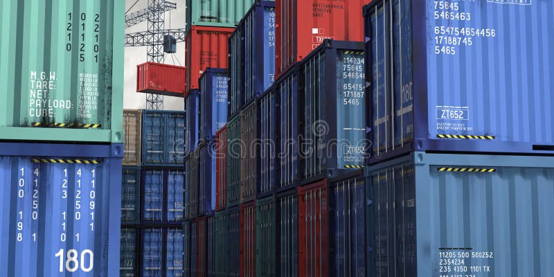Shipping Containers and Cranes in Cargo Terminal Stock Illustration ...