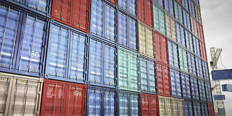 Shipping Containers and Cranes in Cargo Terminal Stock Illustration ...