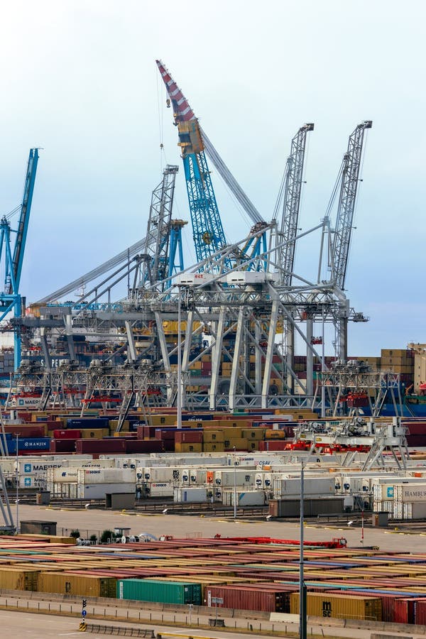 Shipping Containers and Cranes in the ECT Terminal in the Port of ...