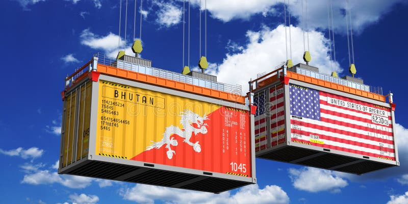 Shipping Containers with Flags of Bhutan and USA Stock Illustration ...