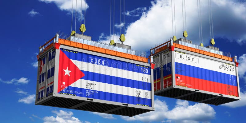 Shipping Containers with Flags of Cuba and Russia Stock Illustration ...