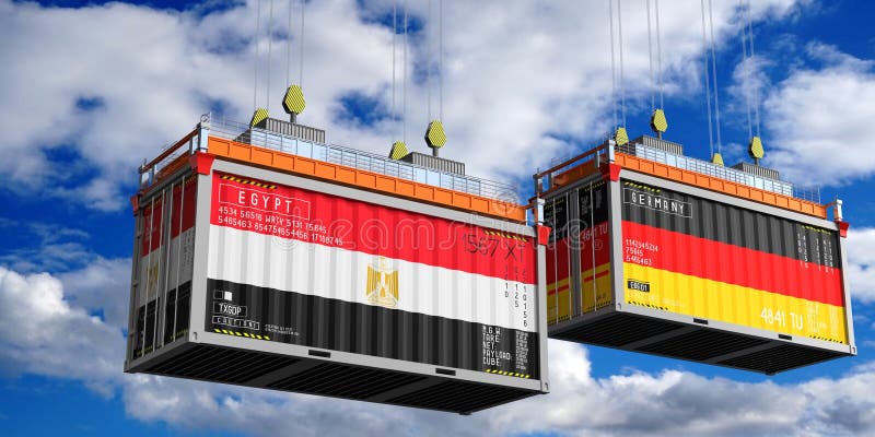 Shipping Containers with Flags of Egypt and Germany Stock Illustration ...