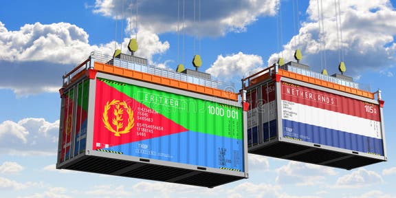 Shipping Containers with Flags of Eritrea and Netherlands Stock ...