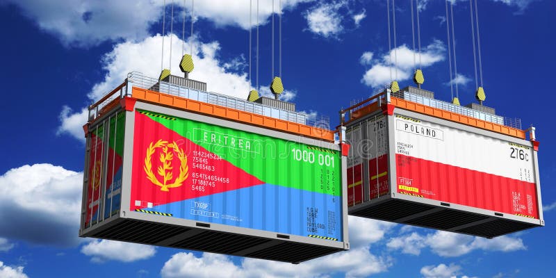 Shipping Containers with Flags of Eritrea and Poland Stock Illustration ...