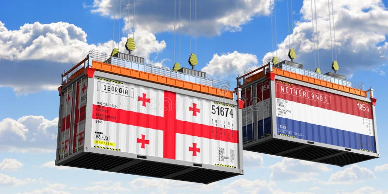 Shipping Containers with Flags of Georgia and Netherlands Stock ...