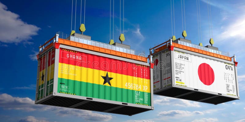 Shipping Containers with Flags of Ghana and Japan Stock Illustration ...