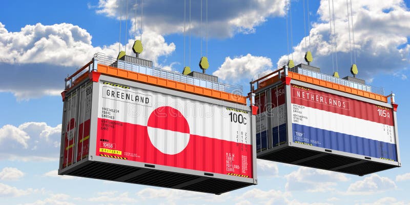 Shipping Containers with Flags of Greenland and Netherlands Stock ...