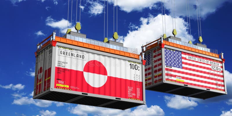 Shipping Containers with Flags of Greenland and USA Stock Illustration ...