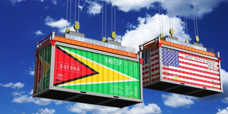 Shipping Containers with Flags of Guyana and USA Stock Illustration ...