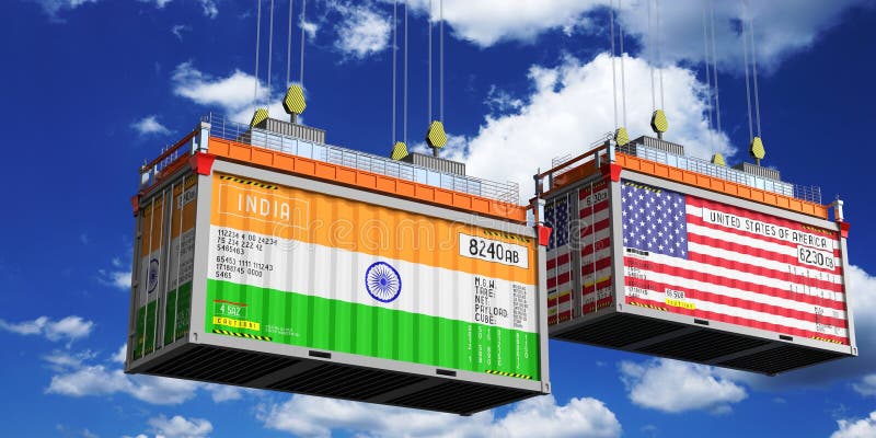Shipping Containers with Flags of India and USA Stock Illustration ...
