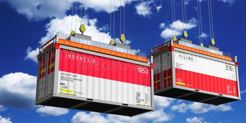 Shipping Containers with Flags of Indonesia and Poland Stock ...