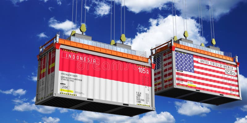 Shipping Containers with Flags of Indonesia and USA Stock Illustration ...