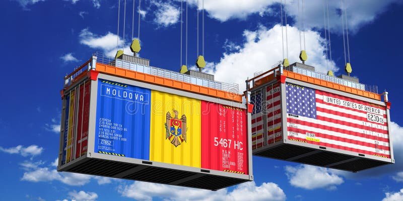 Shipping Containers with Flags of Moldova and USA Stock Illustration ...